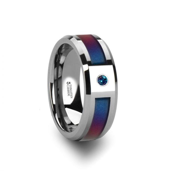 CERULEAN Tungsten Carbide Ring with Blue/Purple Color Changing Inlay a ...