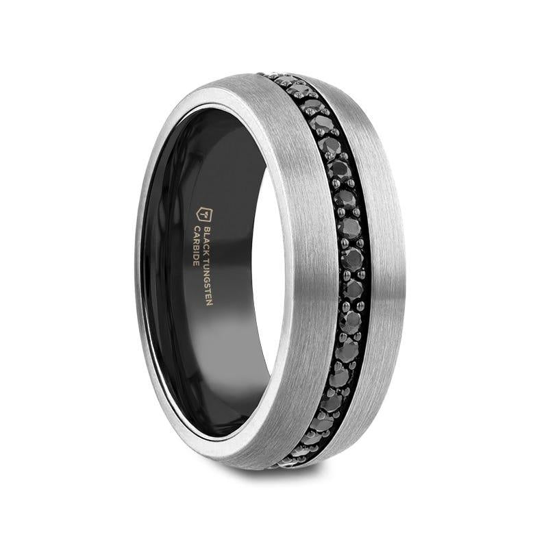 PILOT Gunmetal Tungsten Ring with Black Sapphires - 8mm – Thorsten Rings