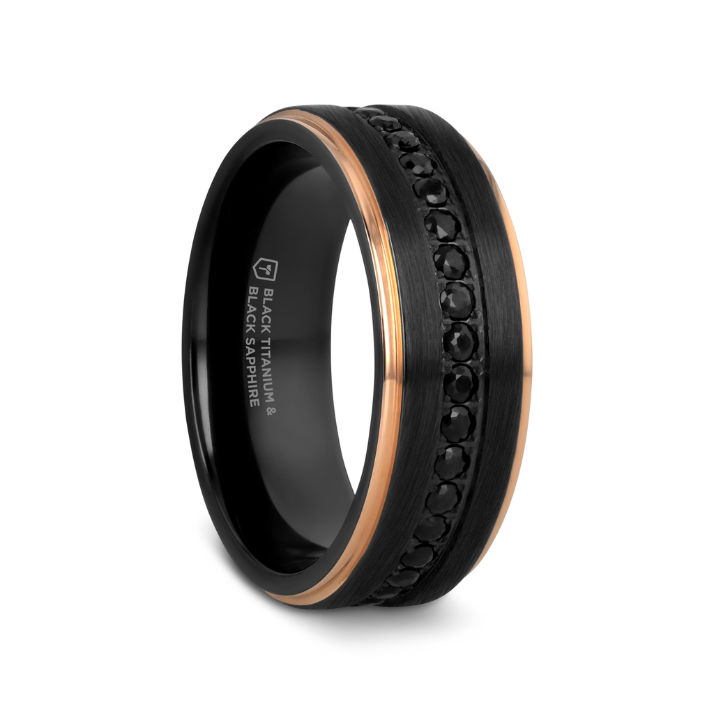 ASTRO Flat Brushed Black Titanium Ring with Rose Gold Plated Edge and ...