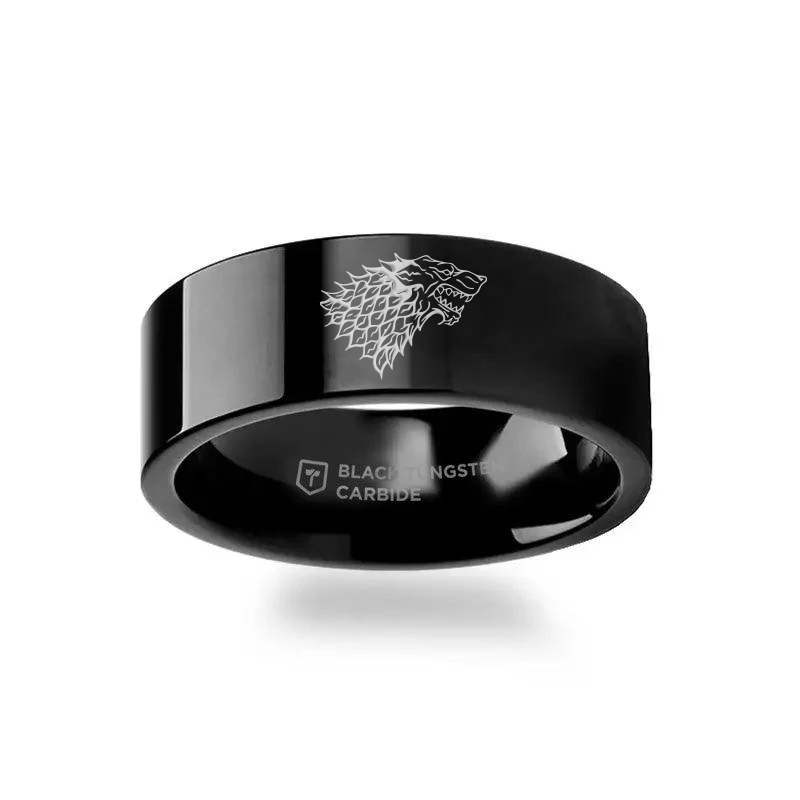 Game of Thrones Noble Houses Sigil Engraving Black Tungsten Ring Stark ...