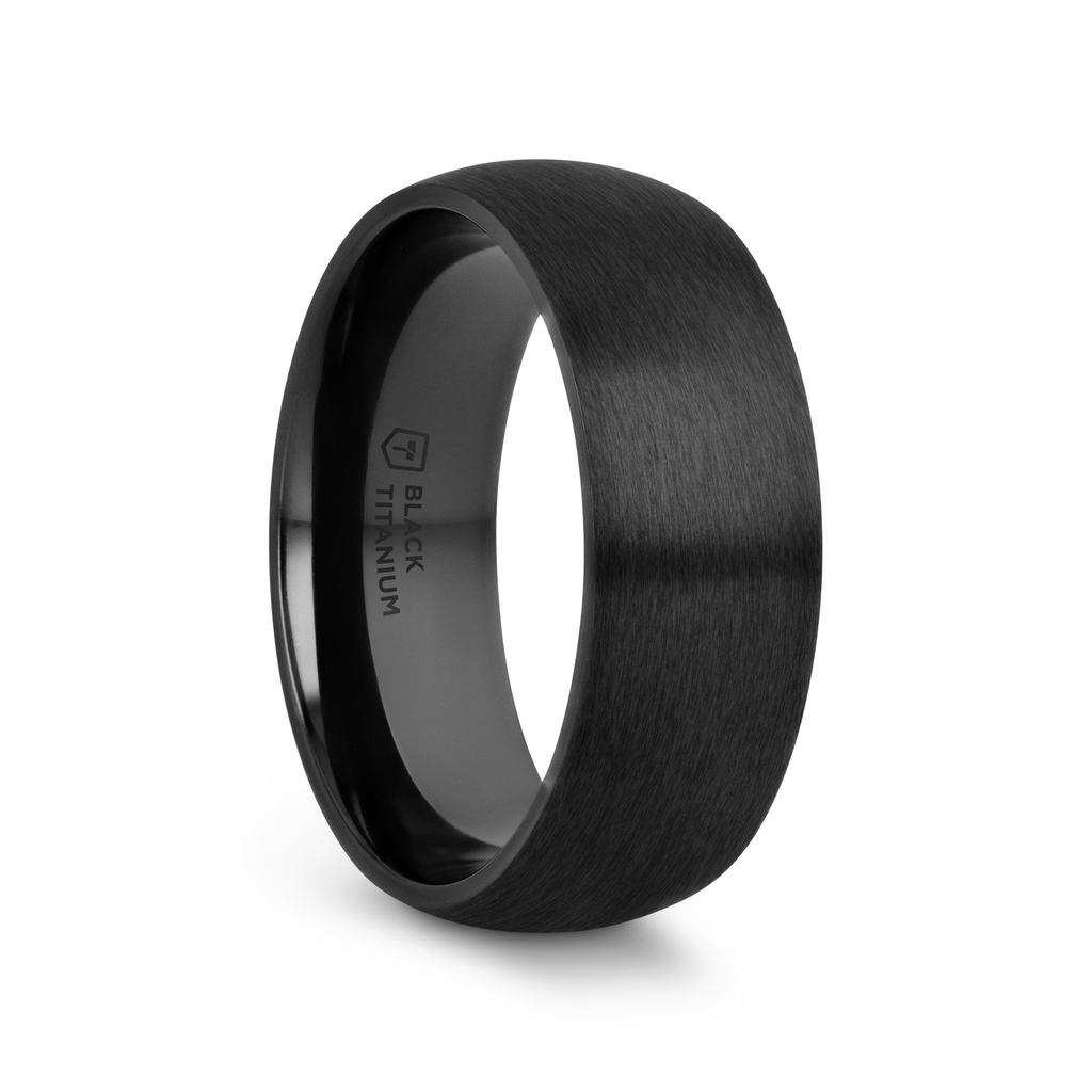 MARAUDER Domed Brushed Finish Black Titanium Men’s Wedding Band - 6mm ...
