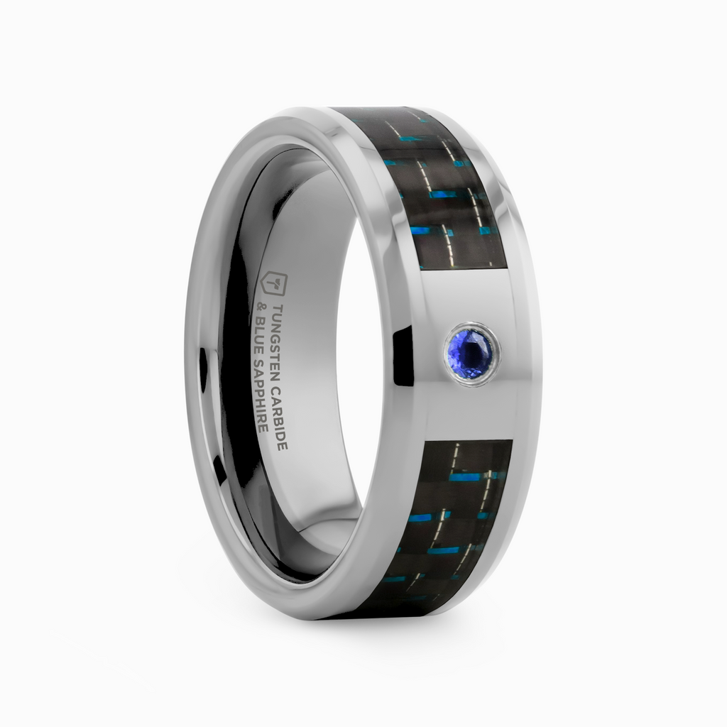 NEPTUNE Tungsten Carbide Ring with Black and Blue Carbon Fiber and Blu ...
