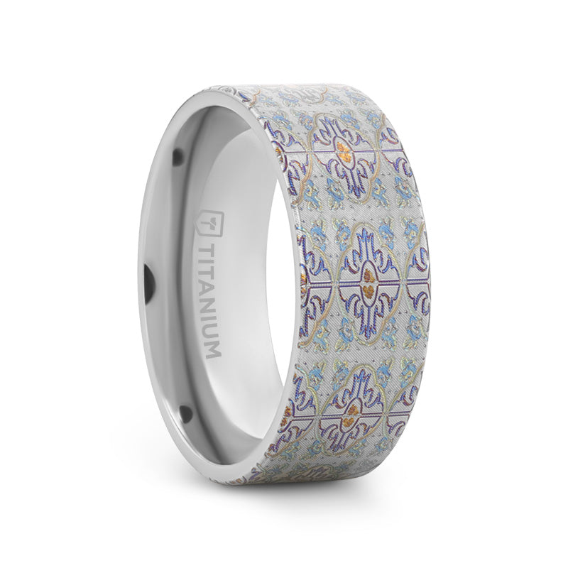 RADIANCE Flat Titanium Ring with Engraved Cross Pattern - 8mm ...