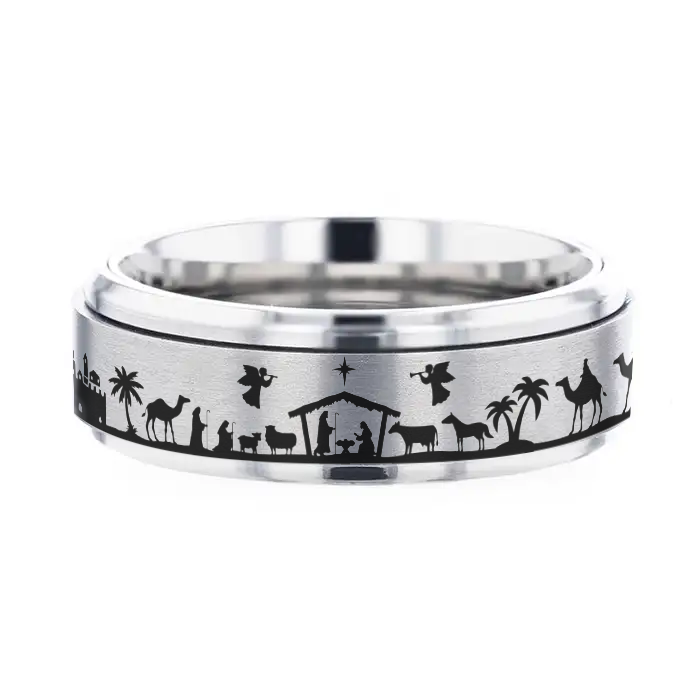 NATIVITY SCENE on Spinning Tungsten Carbide Ring – Thorsten Rings