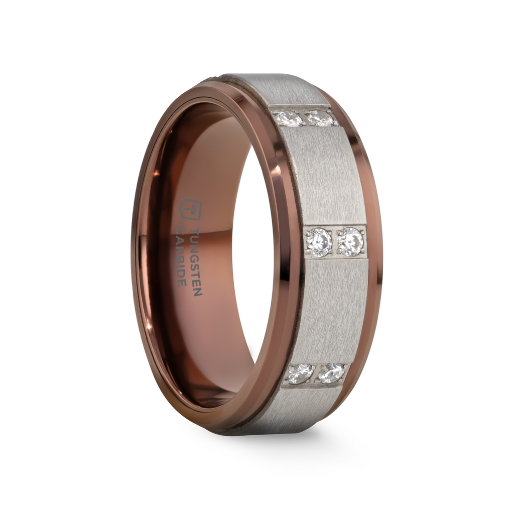 BEOWULF Raised Center Brushed Espresso Tungsten Carbide Wedding Band w ...