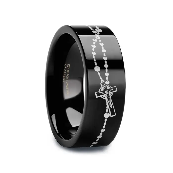 ROSARY on Black Flat Tungsten Carbide Ring – Thorsten Rings