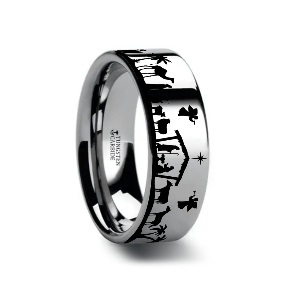 NATIVITY SCENE on Flat Tungsten Carbide Ring – Thorsten Rings