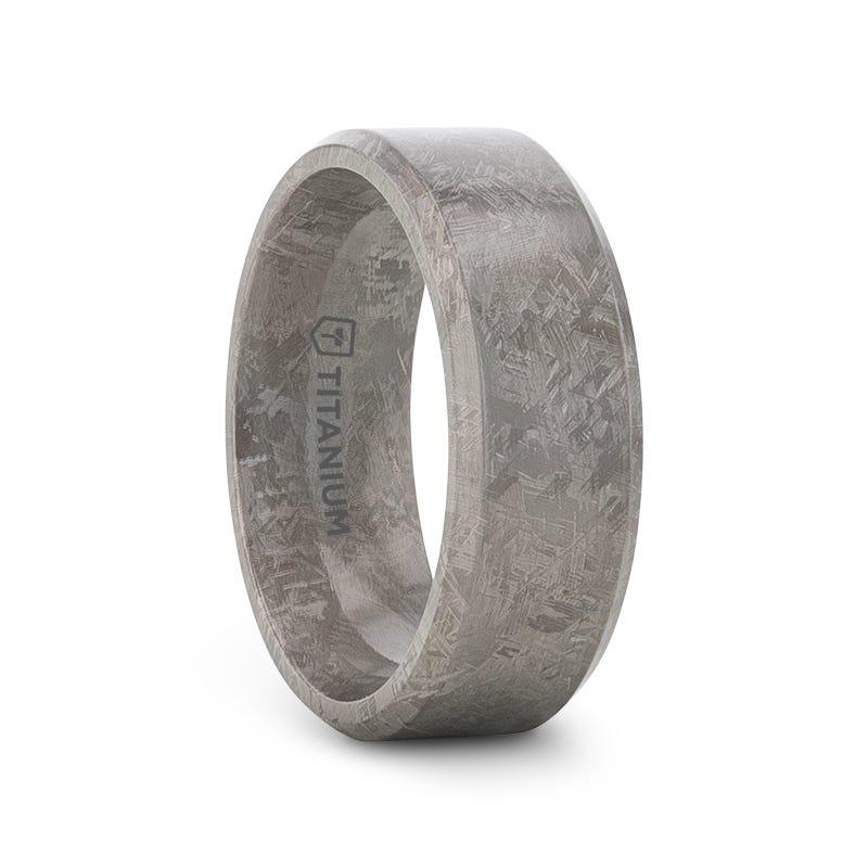 ASTRAIOS Flat Titanium Ring with Beveled Edges and Meteorite Pattern ...