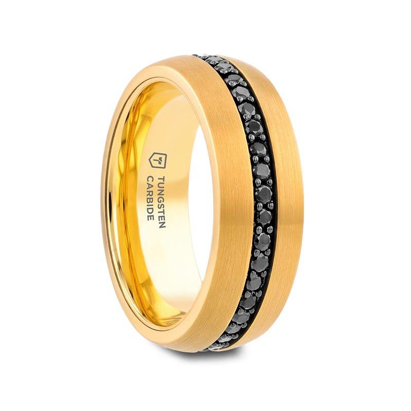 Auryn Gold Plated Tungsten Ring with Black Sapphires - 8mm – Thorsten Rings