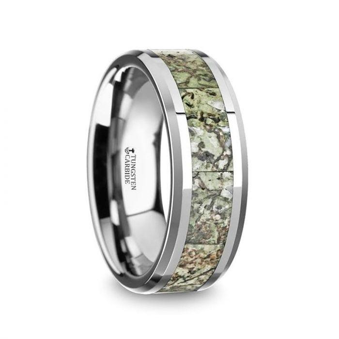 TARGARYEN Men’s Tungsten Wedding Band with Green Dinosaur Bone Inlay ...