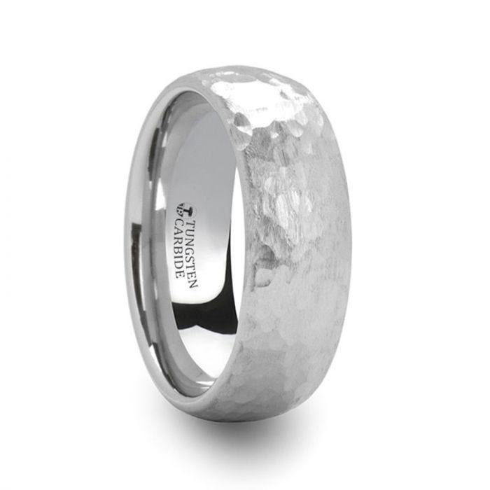 CHANDLER Domed Hammered Finish White Tungsten Ring - 6mm or 8mm ...