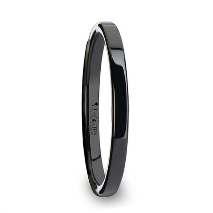 FAITH Black Flat Shaped Ceramic Wedding Ring for Her - 2 mm – Thorsten ...