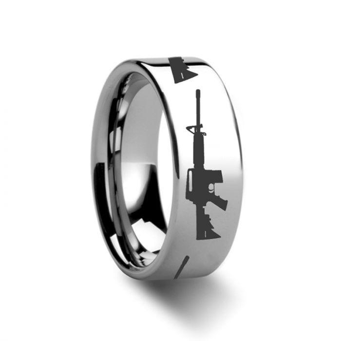 AR-15 Firearm AR15 Design Engraved Flat Tungsten Ring - 6mm - 8mm ...
