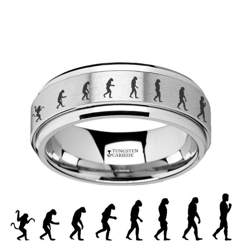 Spinning Engraved Human Evolution Tungsten Carbide Spinner Wedding Ban ...