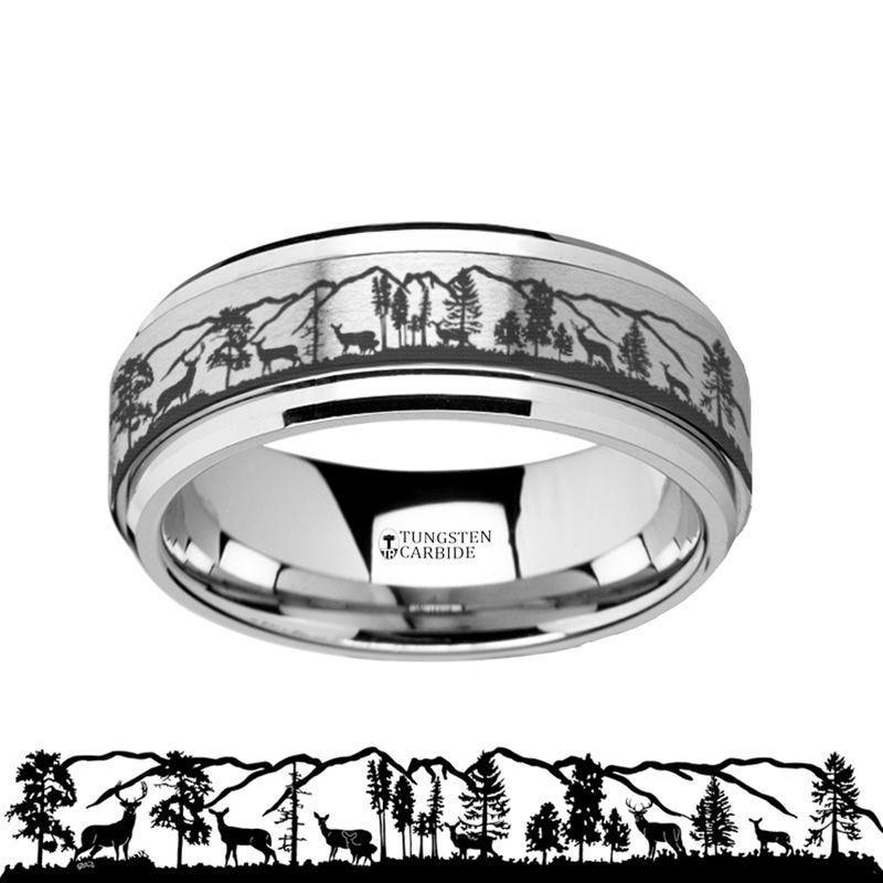 PINNACLE Spinning Engraved Roaming Deer Stag Tungsten Carbide Spinner ...
