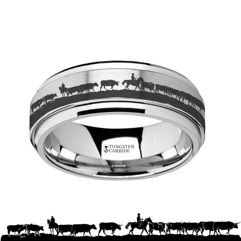 Spinning Engraved Herding Cattle Tungsten Carbide Spinner Wedding Band ...