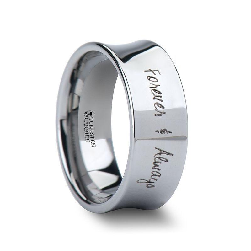 Handwritten Engraved Concave Tungsten Ring Polished - 4mm - 8mm ...