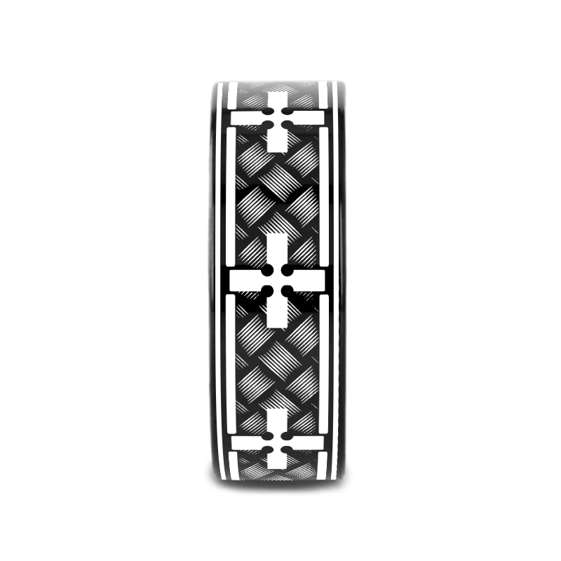 WOVEN CROSSES on Black Flat Tungsten Carbide Ring – Thorsten Rings