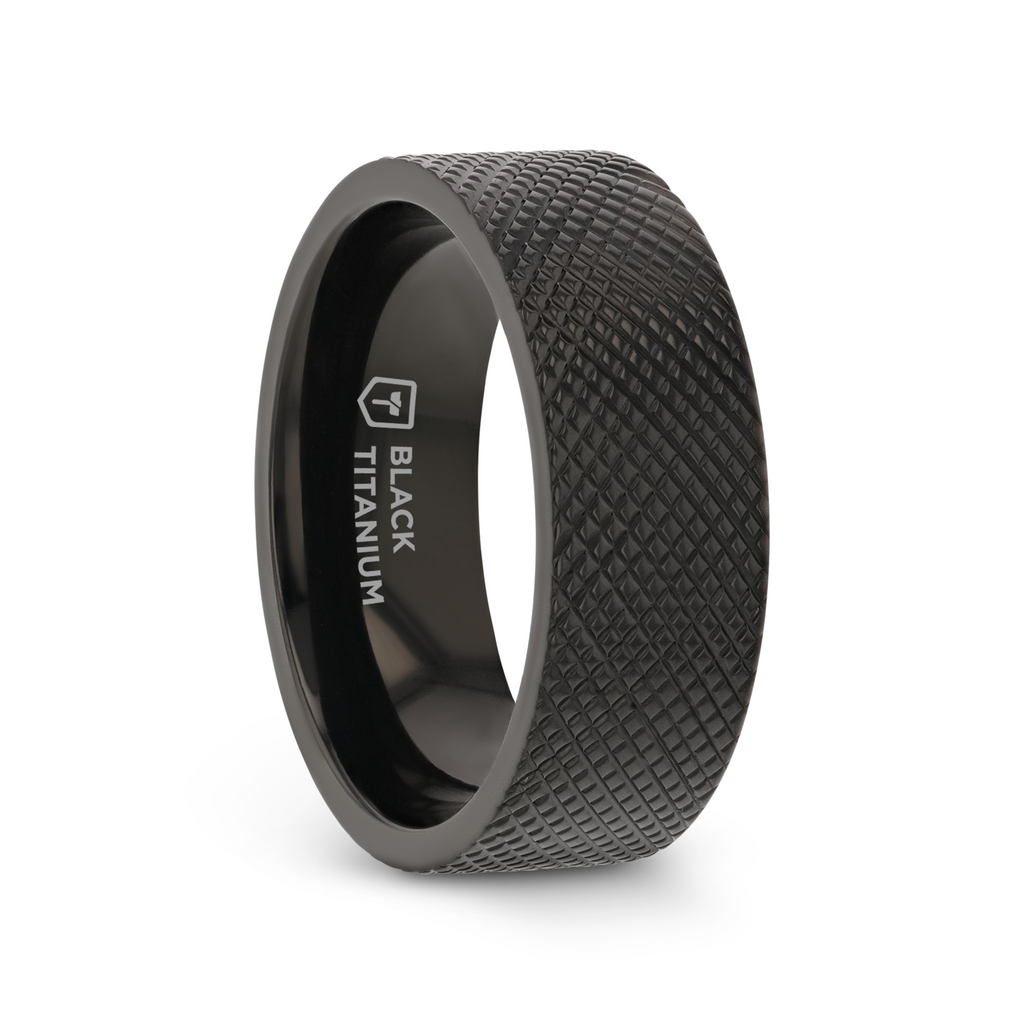 MIDNIGHT Flat Black Titanium Ring with Knurled Finish - 8mm – Thorsten ...