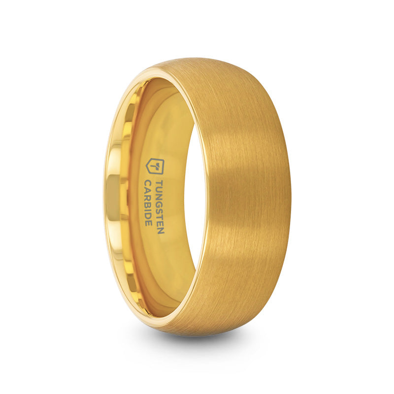 MILLER Gold Plated Tungsten Domed Ring with Brushed Finish - 8mm ...