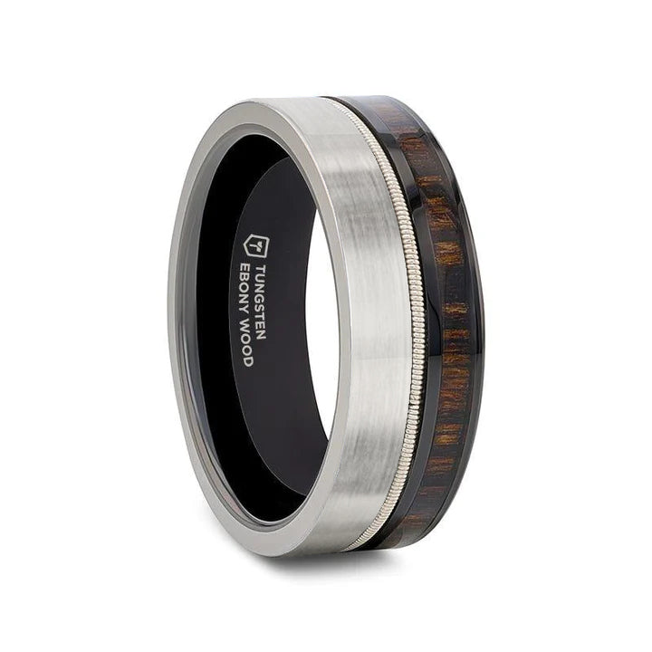 SLATE Tungsten & Black Ceramic Hybrid Ring with Steel Guitar String Eb ...
