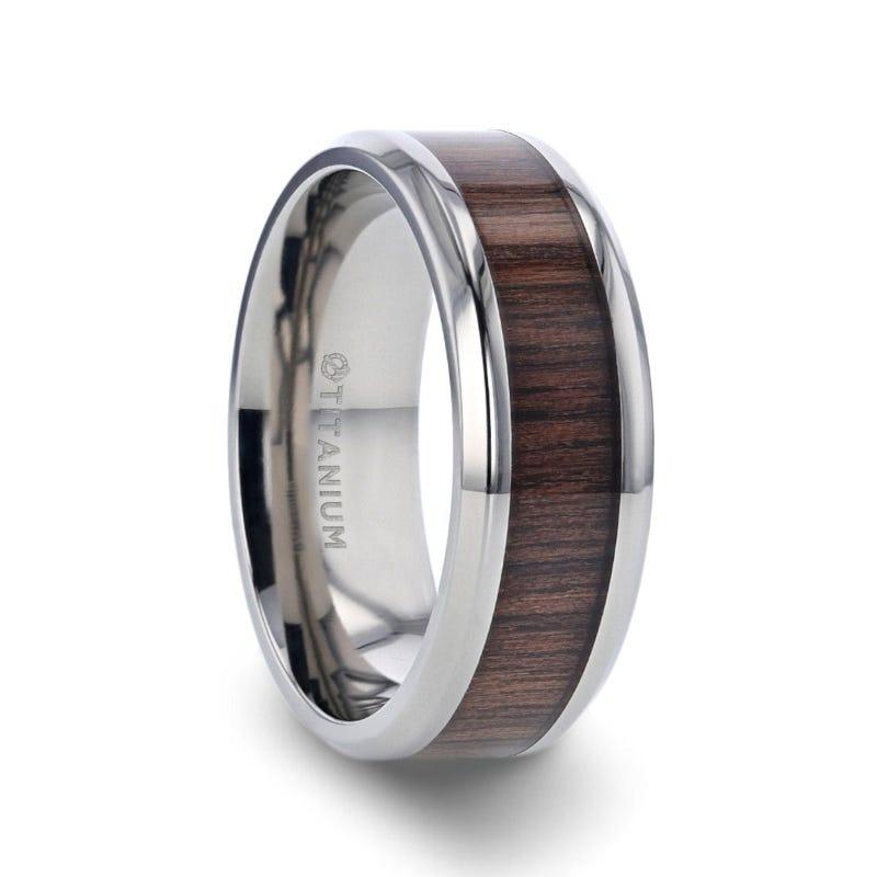 SCOTIA Beveled Titanium Ring with Black Walnut Wood Inlay - 8mm ...