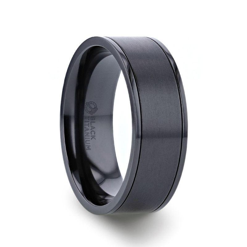 WOLFGANG Black Titanium Brushed Finish Men’s Wedding Ring with Polishe ...