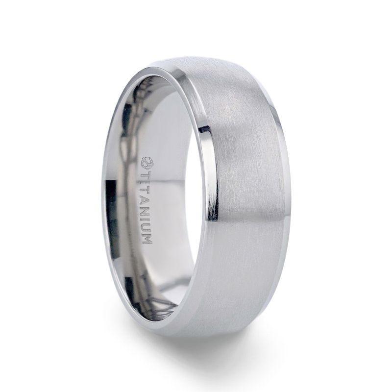 DUSTIN Chrome-Plated Titanium Domed Brushed Center Men's Wedding Ring ...
