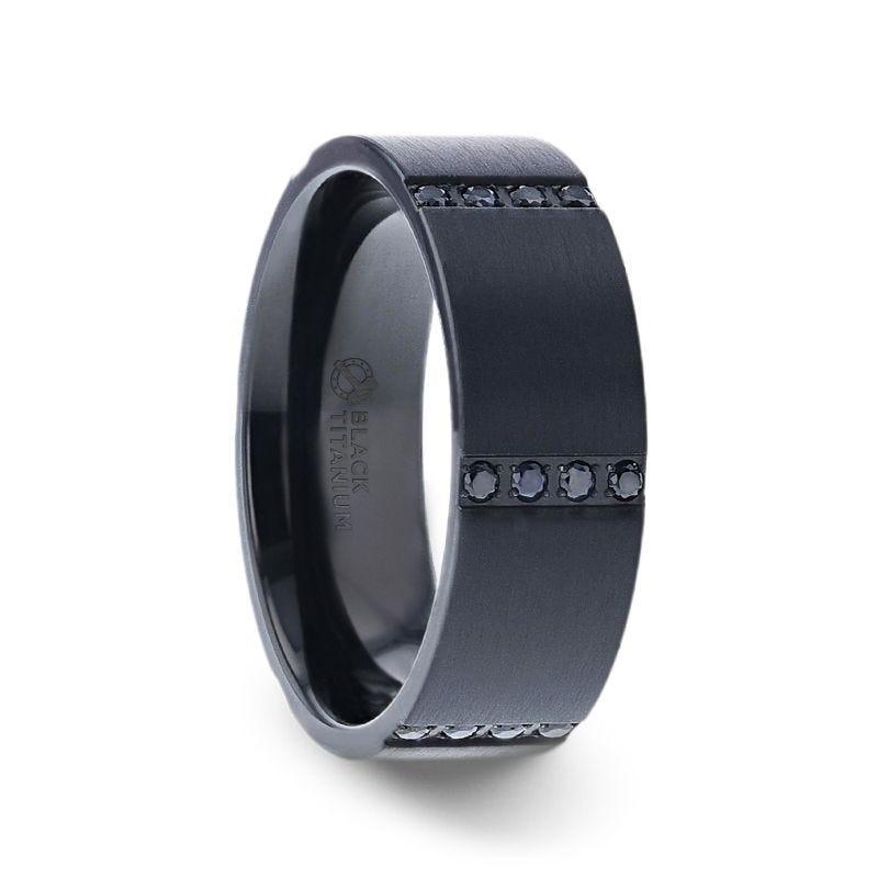 MYSTERIOUS Flat Brushed Black Titanium Men's Wedding Ring With 6 Sets ...