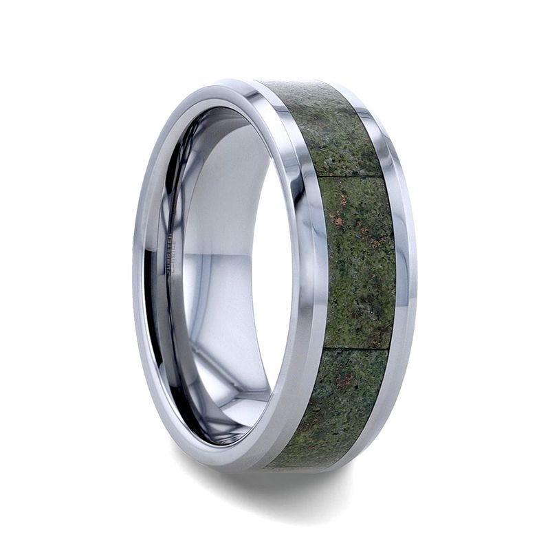 LIBERTY Tungsten Carbide ring with Beveled Edges and Green Copper Cong ...