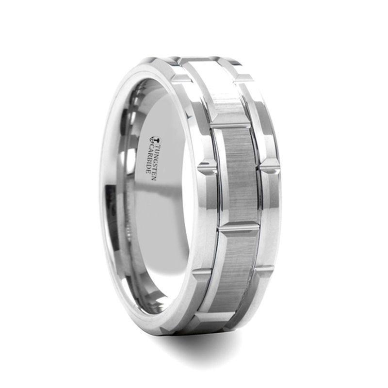 WARWICK Beveled Tungsten Carbide Wedding Band with Brush Finished Cent ...