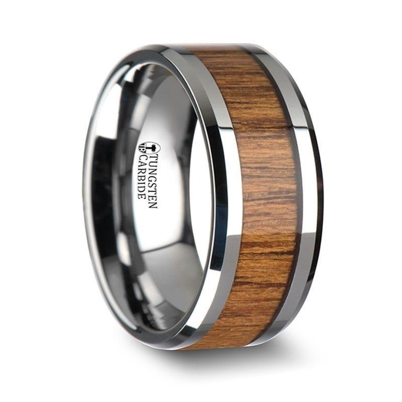 TEKKU Wood Tungsten Ring with Polished Bevels and Teak Wood Inlay - 10 ...