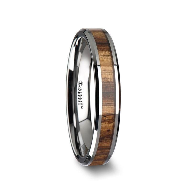 PALMALETTO Tungsten Carbide Ring with Beveled Edges and Real Zebra Woo ...