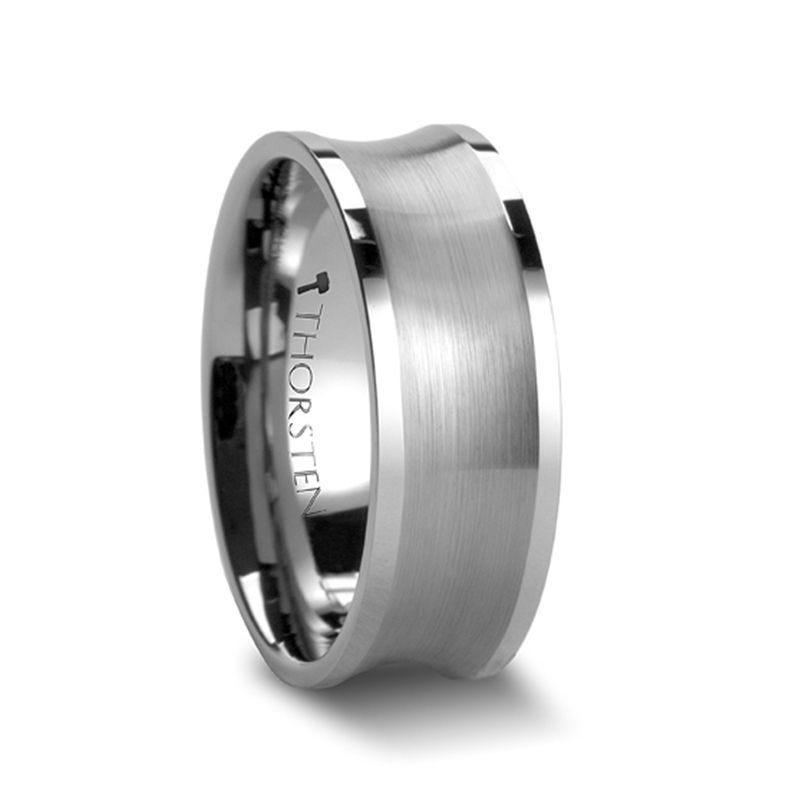 TREVICO Brushed Concave Tungsten Ring with Flat Polished Edges - 8mm ...