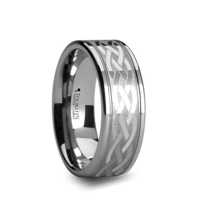 PAETUS Flat Dual Offset Grooved Tungsten Ring with Celtic Design - 8mm ...