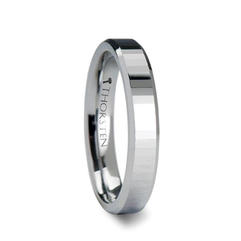 TEREZZA Beveled Tungsten Carbide Wedding Ring with Narrow Rectangular ...