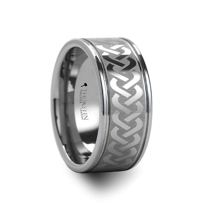 McKINNEY Celtic Knot Laser Engraved Tungsten Wedding Ring Wide - 10mm ...