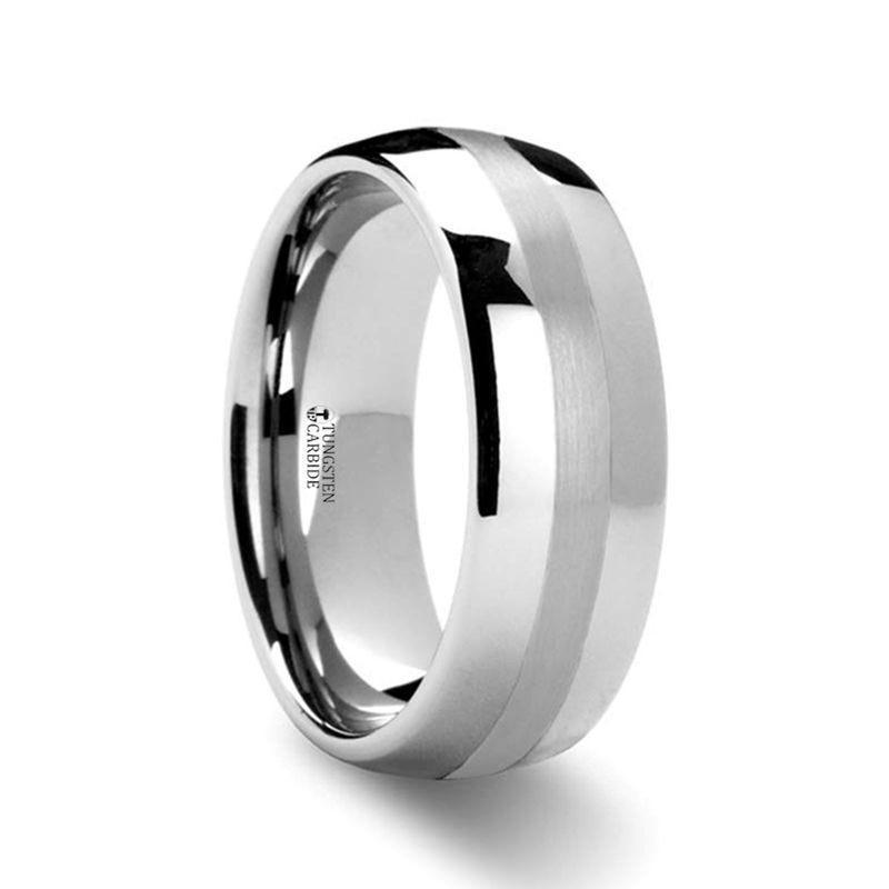 PONTUS Platinum Inlaid Domed Tungsten Wedding Ring - 6mm & 8mm ...