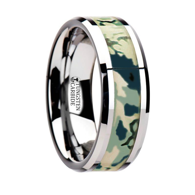 GENERAL Tungsten Wedding Ring with Blue and White Camouflage Inlay - 6 ...