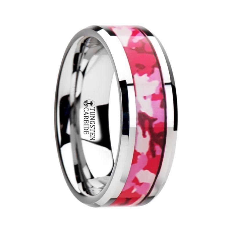 TANGO Tungsten Wedding Ring with Pink and White Camouflage Inlay - 6mm ...