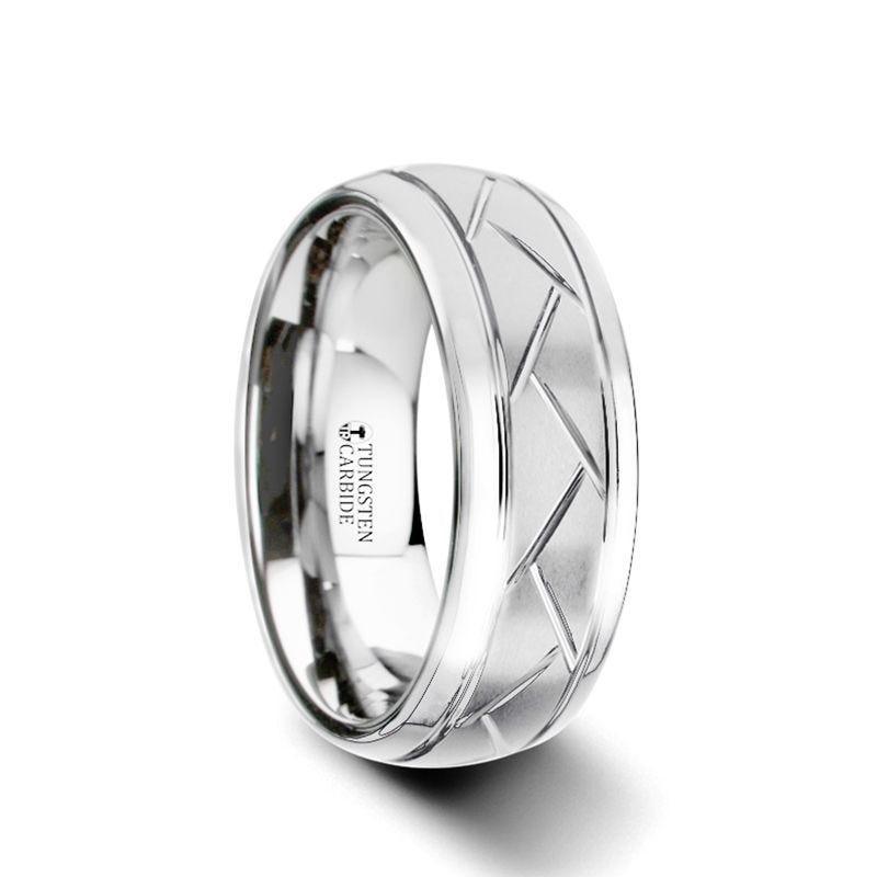 OCTAVIAN Domed Tungsten Carbide Ring with Crisscross Grooves and Brush ...