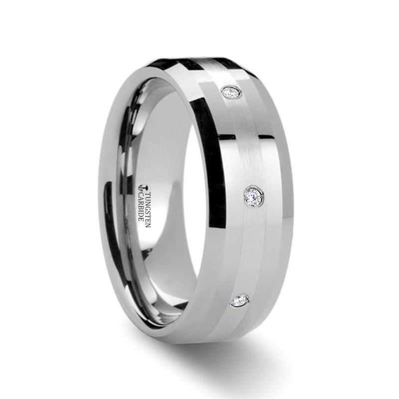 NEWPORT Beveled Tungsten Diamond Carbide Ring with Platinum Inlay - 8m ...