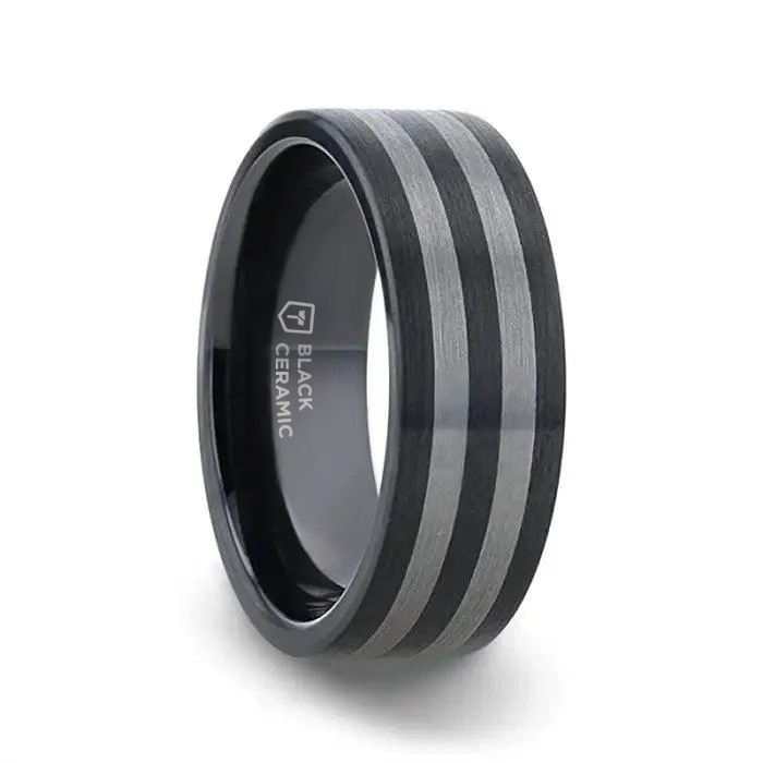 BETA Ceramic ring with Tungsten Inlay With Flat Brushed Edges ...