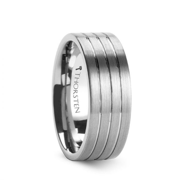 MERCATOR Pipe Cut Brushed Tungsten Ring with Grooves 6mm & 8mm ...
