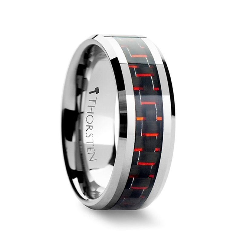 AURELIUS Tungsten Band Inlaid with a Black & Red Carbon Fiber - 6mm ...