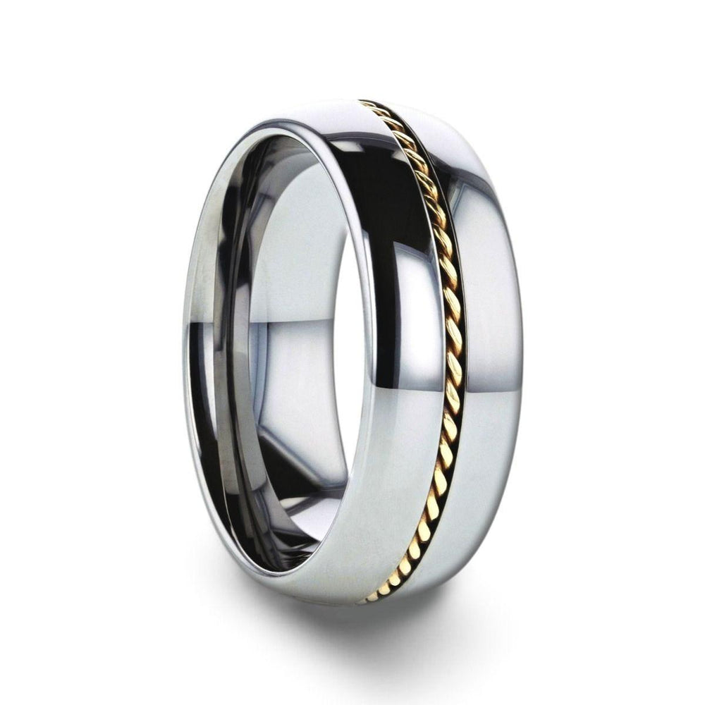GOLDWYN Braided 14k Gold Inlay Domed Tungsten Ring - 6mm or 8mm ...