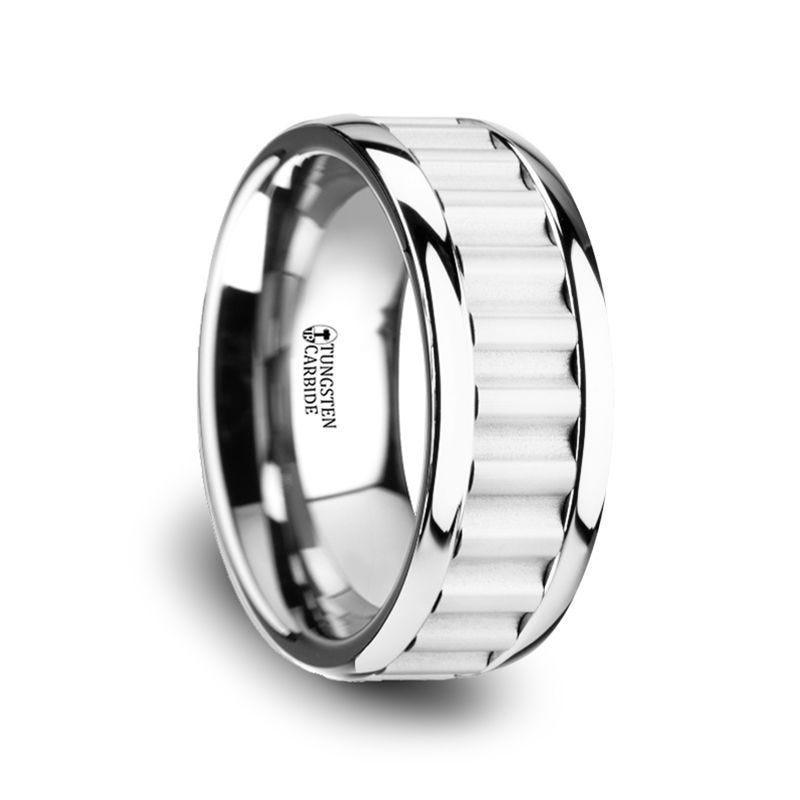 CUTLASS Tungsten Carbide Wedding Band with Gear Teeth Inlay & Polished ...