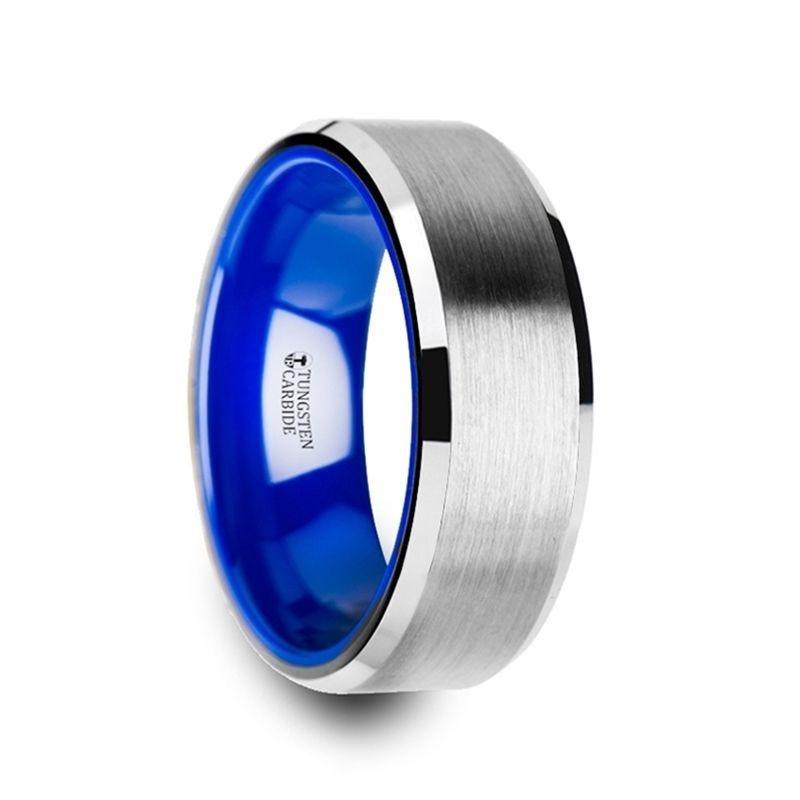 SIRIUS Flat Beveled-Edged Tungsten Ring with Brushed Center and Vibran ...