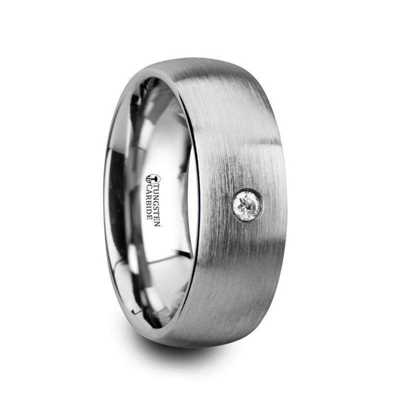 PEGASUS Brushed and Domed Tungsten Carbide Wedding Ring with White Dia ...