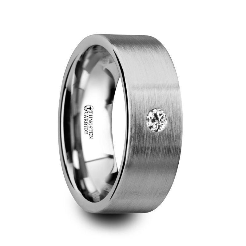 OLYMPUS Brushed and Flat Tungsten Carbide Wedding Ring with White Diam ...